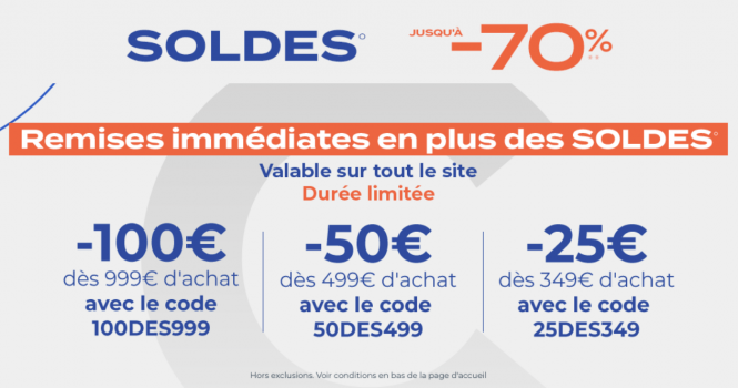 Codes promo Cdiscount : 100€ dès 999€, 50€ dès 499€, 25€ dès 249€ - Le ...