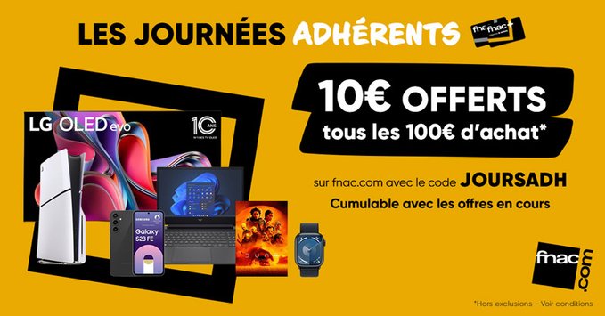 Les journées adhérents FNAC : 10€ offerts tous les 100€ d'achat - Le CrocoDeal