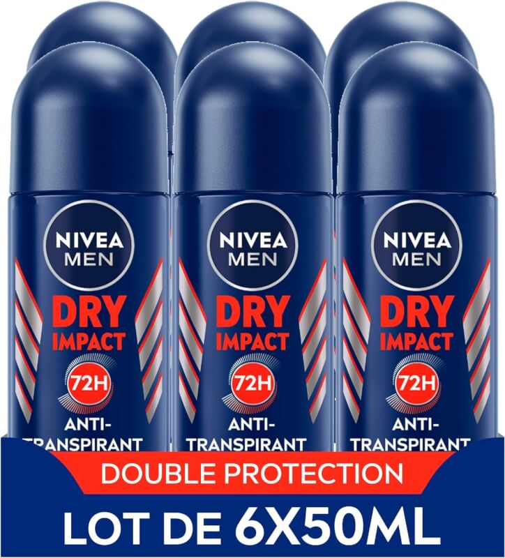 NIVEA MEN Déodorant anti-transpirant Dry Impact - Lot de 6 x 50 ml - Le CrocoDeal